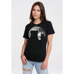 logoshirt Damen T-Shirt "Sesamstra&szlig;e - Kr&uuml;melmonster Mond", schwarz, Gr. XS, unifarben, 100% Baumwolle, Shirts, mit coolem Print