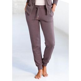 Damen Loungehose, BENCH. LOUNGEWEAR, Gr. 48, lila, Jersey, Obermaterial: 60% Baumwolle, 40% Polyester, meliert, unifarben, Basic, Hosen, mit