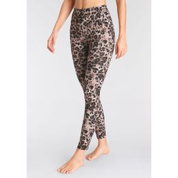 H.I.S. H.I.S Damen Leggings, Gr. 36, braun, Single Jersey, Obermaterial: 95% Baumwolle, 5% Elasthan, bedruckt, Basic, Hosen, mit Leoprint, Loungewear