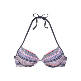 s.Oliver Damen Push-Up-Bikini-Top "Barcelona", bunt, Gr. 32, Ethnomuster, kontrastfarbene Details, Polyamid, Bikini-Oberteile, wattierte Cups, mit