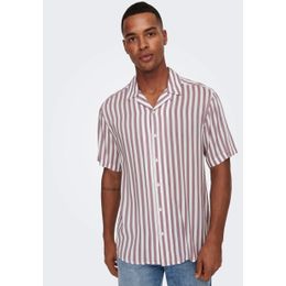 Only & Sons ONLY & SONS Herren Kurzarmhemd "ONSWAYNE LIFE SS VISCOSE", rot, Gr. S, gestreift, Web, Obermaterial: 100% Viskose, Hemden