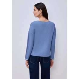 Street One Damen Langarmshirtbonnet blau, Gr. 44, unifarben, Stoff, 67% Viskose, 29% Polyester, 4% Elasthan, Shirts, mit U-Boot-Ausschnitt