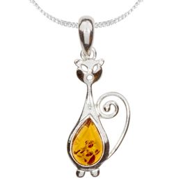 OSTSEE-SCHMUCK Damen Kette mit Anh&auml;nger "- Katze - Silber 925/000 - Bernstein", 50, Silber 925 (Sterlingsilber), silber, Silber 925 (Sterlingsilber),