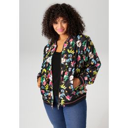ANISTON PLUS Damen Blouson, bunt, Gr. 44, bedruckt, gebl&uuml;mt, Cr&ecirc;pe, Obermaterial: 100% Polyester. Futter: 100% Polyester, Jacken, Mit Blumendruck