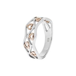 ZEEme Damen Fingerring "Silber 925 zweifarbig mit Herz-Motiven", 016 (50,5), Silber 925 (Sterlingsilber), rot, Silber 925 (Sterlingsilber),
