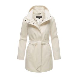 Marikoo Damen Kurzmantel "Katalinaa", wei&szlig;, Gr. XL, 90% Polyester, 10% Viskose, M&auml;ntel, Eleganter Wickel Mantel mit Tailleng&uuml;rtel und Oversized Hood