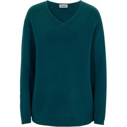 bonprix Damen Strickpullover "Milano Rib Pullover mit V-Ausschnitt", blau, Gr. 36, Obermaterial: 50% Baumwolle, 50% Polyacryl, Pullover, aus