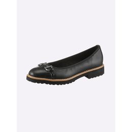 Heine Damen Ballerina, Gr. 37, schwarz, Glattleder, Leder, Schuhe