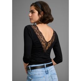 Melrose Damen Rundhalsshirt, schwarz, Gr. 40, clean, unifarben, Jersey, Obermaterial: 95% Viskose, 5% Elasthan. Spitze: 100% Polyester, Shirts,