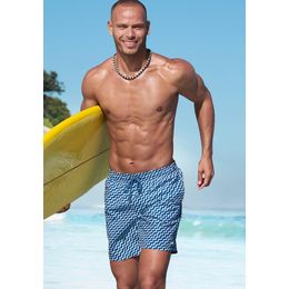 H.I.S. H.I.S Herren Badeshorts, blau, Gr. L, bedruckt, Microfaser, Recycling-Polyester, Badehosen, aus recycelten Material