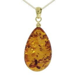 OSTSEE-SCHMUCK Damen Kette und Anh&auml;nger Set "- Tropfen ca. 34 mm lang - Gold 333/000 - Bernstein", 45, gold, Gelbgold 333, Schmuck_Sets