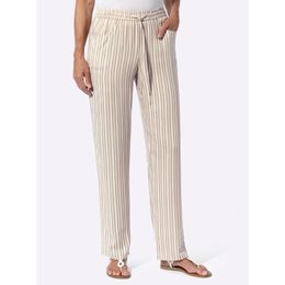 Classic Basics Damen Schlupfhose, beige, Gr. 54, gemustert, gestreift, mehrfarbig, 100% Viskose, Hosen
