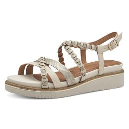 Tamaris Damen Keilsandalette, Gr. 38, beige, Leder, Lederimitat, Schuhe, Riemchensandale, Sommerschuh mit verstellbarer Schnalle