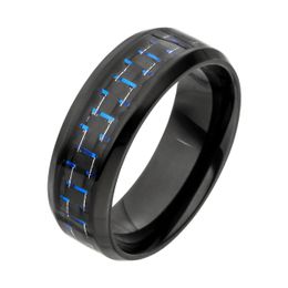 Jobo Herren Fingerring, 58, Carbon Edelstahl, blau, Carbon, Edelstahl, Fingerringe, Edelstahl schwarz beschichtet mit Carbon-Einlage