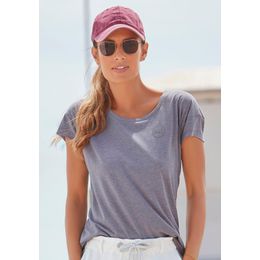 ELBSAND Damen T-Shirt "Ranva", blau, Gr. M, meliert, Jersey, Obermaterial: 50% Baumwolle, 50% Polyester, Shirts, mit Logodruck, Kurzarmshirt aus