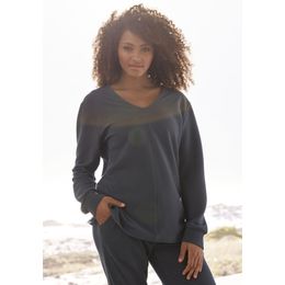 s.Oliver Damen Sweatshirt, Gr. 32, blau, Rippware, Obermaterial: 100% Baumwolle, unifarben, Basic, Sweatshirts, Langarmshirt mit V-Ausschnitt und