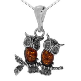 OSTSEE-SCHMUCK Damen Kette mit Anh&auml;nger "- Eulenpaar - Silber 925/000 - Bernstein", 42, Silber 925 (Sterlingsilber), silber, Silber 925