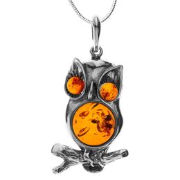 OSTSEE-SCHMUCK Damen Kette mit Anh&auml;nger "- Eule - Silber 925/000 - Bernstein", 50, Silber 925 (Sterlingsilber), silber, Silber 925 (Sterlingsilber),