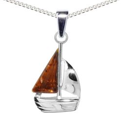 OSTSEE-SCHMUCK Damen Kette mit Anh&auml;nger "- Schiffchen - Silber 925/000 - Bernstein", 42, Silber 925 (Sterlingsilber), silber, Silber 925