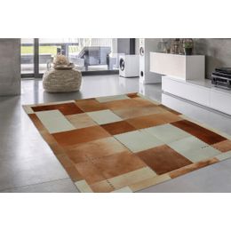 Lederteppich Calo-deluxe, B:80cm H:8mm L:150cm, braun, Leder, Teppiche, "Solut 305 - Fellteppich", echtes Rinderfell, Patchwork, Wohnzimmer