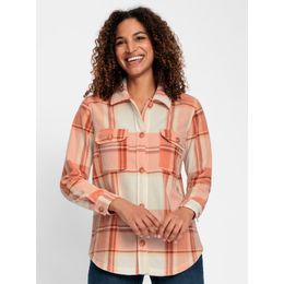 Casual Looks Damen Fleeceshirt "Fleece-Bluse", orange, Gr. 44, gemustert, kariert, mehrfarbig, 100% Polyester, Shirts