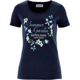 bonprix Damen T-Shirt "Baumwoll Shirt, Kurzarm", blau, Gr. 44, Obermaterial: 100% Baumwolle, Shirts, leicht taillierte Passform, Kurzarm-Design,