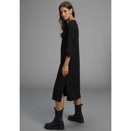 Laura Scott Damen Midikleid, schwarz, Basic, Gr. 48, unifarben, Milano Rib, Obermaterial: 76% Polyester, 20% Viskose, 4% Elasthan, Kleider, aus