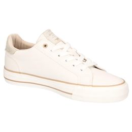 Mustang Shoes Damen Sneaker, Gr. 42, beige, Lederimitat, gebl&uuml;mt, Schuhe, Freizeitschuh, Halbschuh, Schn&uuml;rschuh mit modischem Design
