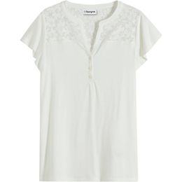 bonprix Damen Henleyshirt "Henleyshirt aus Viskose-Mix", wei&szlig;, Gr. 32, Obermaterial: 95% Viskose, 5% Elasthan. Spitze: 95% Polyester, 5% Elasthan,