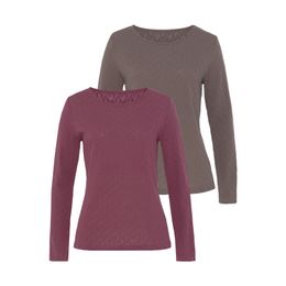 Vivance Damen Langarmshirt "mit modischem Ajour-Muster", lila, Gr. 48, Stoff, Obermaterial: 60% Baumwolle, 40% Polyester, Shirts, Sommershirt aus