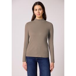 Street One Damen Langarmshirt, beige, Gr. 46, unifarben, Web, 95% Baumwolle, 5% Elasthan, Shirts, im soften Baumwoll-Mix
