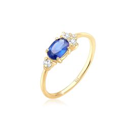 Elli Premium Damen Verlobungsring "Zirkonia Synthetischer Rubin Pink 925 Sterling Silber vergoldet", 52mm, Silber 925 (Sterlingsilber), 1mm, blau,