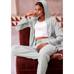 Damen Sweathose, French Connection, Gr. 44, grau, Rippware, Obermaterial: 81% Polyester, 15% Viskose, 4% Elasthan, meliert, Hosen, aus weicher