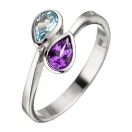 Jobo Damen Fingerring, 52, Silber 925 (Sterlingsilber), silber, Silber 925 (Sterlingsilber), Fingerringe, 925 Silber mit Amethyst und Blautopas