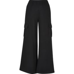 Urban Classics Damen Cargohose "Urban Classics Damen Ladies Highwaist Wide Leg Cargo Terry Pants"schwarz, Gr. L, unifarben, 65% Baumwolle, 35%