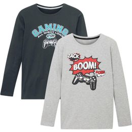 bonprix Jungen Langarmshirt, schwarz, Gr. 164, Obermaterial: 100% Baumwolle, Shirts, lockere Passform, mit Langarm, mit Gamer-Print, aus Baumwolle