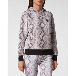 Plein Sport Damen Kapuzensweatjacke "Python", grau, Gr. XS, Obermaterial: 88% Baumwolle, 12% Polyester, Sweatjacken