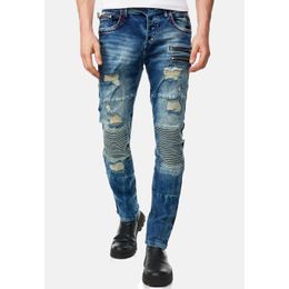 Rusty Neal Herren Slim-fit-Jeans "MISATO", blau, Gr. 38, unifarben, 98% Baumwolle, 2% Elasthan, Jeans, im modischen Used-Look