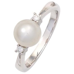Jobo Damen Perlenring, 50, SI = kleine Einschl&uuml;sse, Diamanten Perlen Wei&szlig;gold 585, wei&szlig;, Diamanten, Perlen, Wei&szlig;gold 585, Fingerringe, 585 Wei&szlig;gold