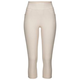 H.I.S. H.I.S Damen Caprihose, Gr. 32, beige, Obermaterial: 70% Baumwolle, 25% Polyester, 5% Elasthan, unifarben, Basic, Hosen, im Schlupfhosen Style