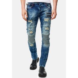 Rusty Neal Herren Slim-fit-Jeans "MISATO", blau, Gr. 30, unifarben, 98% Baumwolle, 2% Elasthan, Jeans, im modischen Used-Look
