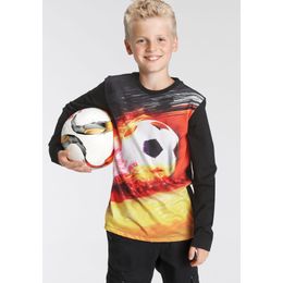 Kidsworld Jungen Langarmshirt "FUSSBALL", schwarz, Gr. 128, bedruckt, Single Jersey, Obermaterial: 100% Baumwolle. Obermaterial Vorderteil: 100%