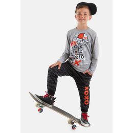 DENOKIDS Jungen Hausanzug "I Win", Gr. 128, grau, 67% Polyester, 27% Baumwolle, 6% Elasthan, bedruckt, Homewear-Sets, mit Motiv