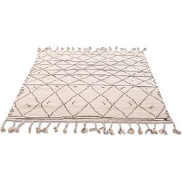 Teppich Tom Tailor HOME, B:65cm H:5mm L:135cm, beige, Baumwolle, Wolle, Wohnzimmer, Teppiche, "Nomad", handgewebt, mit Fransen, Boho-Style