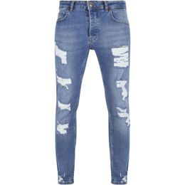 2Y Premium Herren Bequeme Jeans "2Y Premium Herren 2Y Skinny Fit Destroyed Jeans"blau, Gr. 31, unifarben, 97% Baumwolle, 3% Elasthan, Jeans