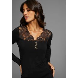 Laura Scott Damen Spitzenshirt, schwarz, Gr. 44, unifarben, Jersey, Obermaterial: 95% Viskose, 5% Elasthan. Spitze: 95% Polyamid, 5% Elasthan,