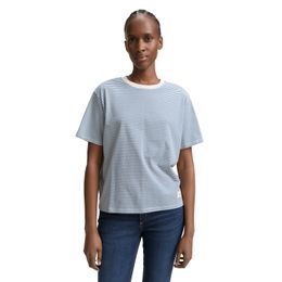 T-Shirt Tom Tailor Denim, Damen, Gr. S (36), wei&szlig; (small dusty blau wei&szlig; stripe), Single Jersey, Obermaterial: 100% Baumwolle, gestreift, regular fit normal, Rundhals, gerader Abschluss, Shirts T-Shirt, mit Streifen Muster