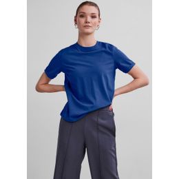 Pieces Damen Rundhalsshirt "PCRIA SS FOLD UP SOLID TEE NOOS BC", blau, Gr. M, unifarben, Single Jersey, Obermaterial: 100% Baumwolle, Shirts