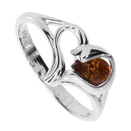 OSTSEE-SCHMUCK Damen Fingerring "- Herz - Silber 925/000 - Bernstein", 58, silber, Fingerringe