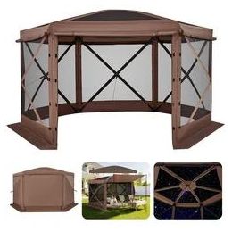 VEVOR Pop-up-Pavillon, 3,6 x 3,6 m, 6-seitiges Campingzelt mit abnehmbarem Dach & Tragetasche, Sonnenschutz f&uuml;r 8-10 Personen, Partyzelt f&uuml;r Garten und Terrasse, Braun